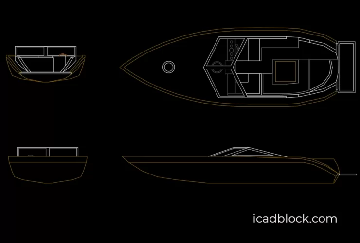 Speed boat CAD Block collection in plan and elevation - iCADBLOCK