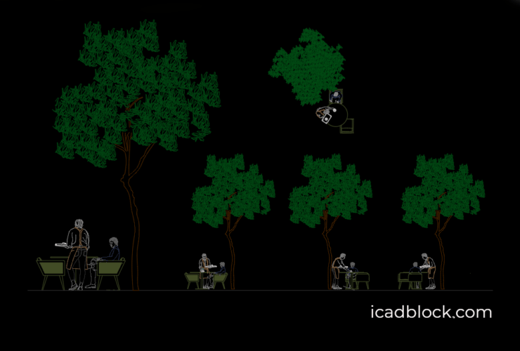 Waiter serving coffee at outdoor table DWG model - iCADBLOCK