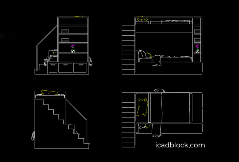 Bunk Bed CAD Block in AutoCAD , DWG Collection - iCADBLOCK